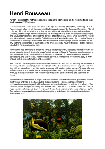 Traditional Fine Artist Factsheets - Art & Design - Research | Teaching ...