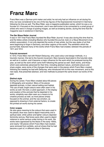 Traditional Fine Artist Factsheets - Art & Design - Research | Teaching ...