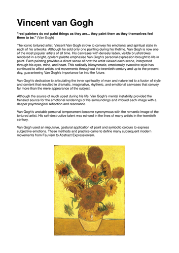 Traditional Fine Artist Factsheets - Art & Design - Research PT 2 ...