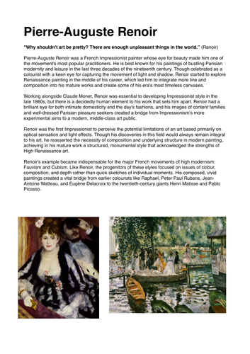 Traditional Fine Artist Factsheets - Art & Design - Research PT 2 ...