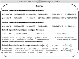 Expressing one quantity as a percentage of another - mastery worksheet ...