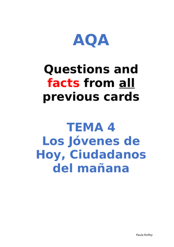 AQA Spanish Facts and Questions Tema 4 - Los Jóvenes de hoy, Ciudadanos ...