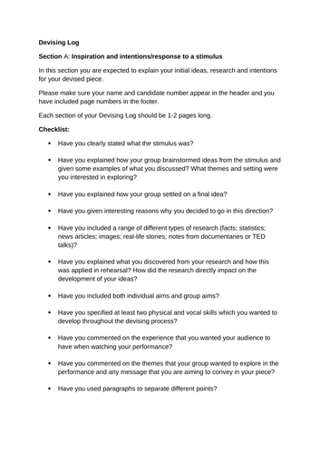 Devising - Coursework [AQA] | Teaching Resources