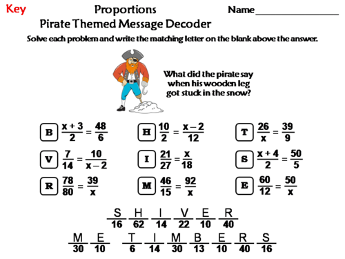 Solving Proportions Activity: Pirate Themed Math Message Decoder ...