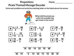 Solving Proportions Activity Pirate Themed Math Message Decoder