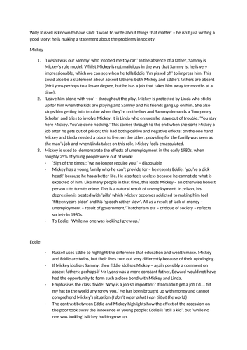 'Blood Brothers' character revision notes: Mickey, Eddie, Linda, Mrs ...