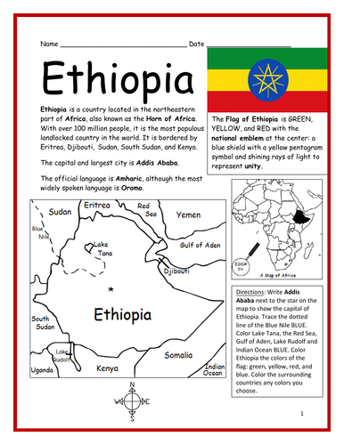 ETHIOPIA - Introductory Geography Worksheet | Teaching Resources