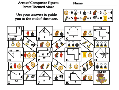 Area of Composite Figures Activity: Pirate Themed Math Maze | Teaching ...