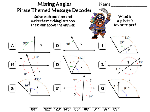 Missing Angles Activity: Pirate Themed Math Message Decoder | Teaching ...
