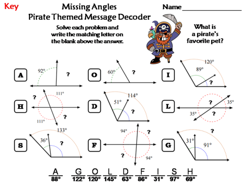 Missing Angles Activity: Pirate Themed Math Message Decoder | Teaching ...