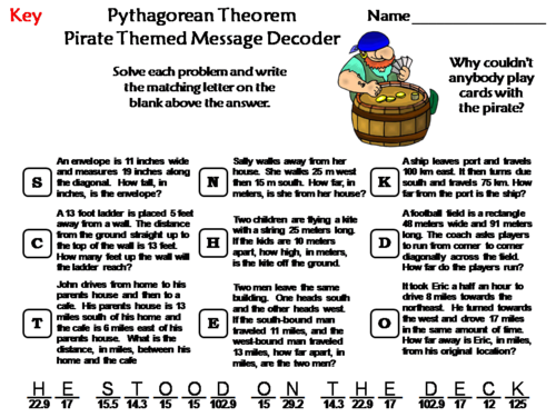 Pythagorean Theorem Activity: Pirate Themed Math Message Decoder ... Pythagorean Theorem Activity: Pirate Themed Math Message Decoder ...