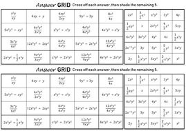 Simplifying Expressions - Dividing - Answer Grid | Teaching Resources