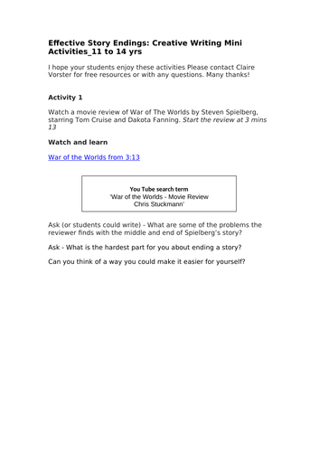 Effective Story Endings: Creative Writing Mini Activities_11 to 14 yrs ...