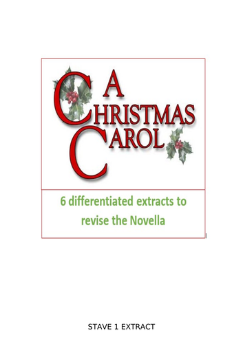 'A Christmas Carol' Revision booklet, 6 extracts with differentiated ...