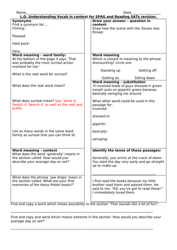 Year 6 Reading Paper Questions Written in SATs style with mark ...
