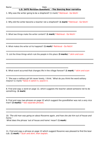 Year 6 Reading Paper Questions Written in SATs style with mark ...