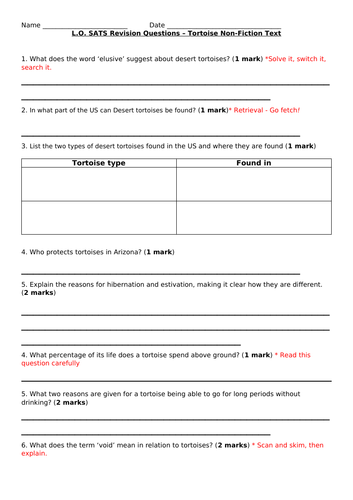 Year 6 Reading Paper Questions Written in SATs style with mark ...