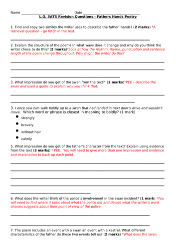 Year 6 Reading Paper Questions Written in SATs style with mark ...