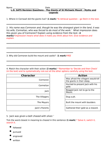 Year 6 Reading Paper Questions Written in SATs style with mark ...