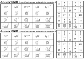 Evaluating Indices with Brackets - Answer Grid | Teaching Resources