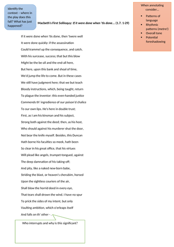Macbeth Revision - Comparing First and Last Soliloquies | Teaching ...