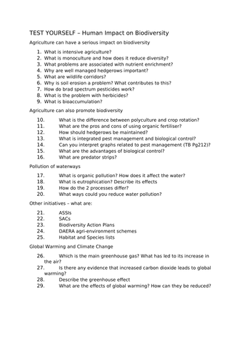 AS BIOLOGY Revision recall questions | Teaching Resources