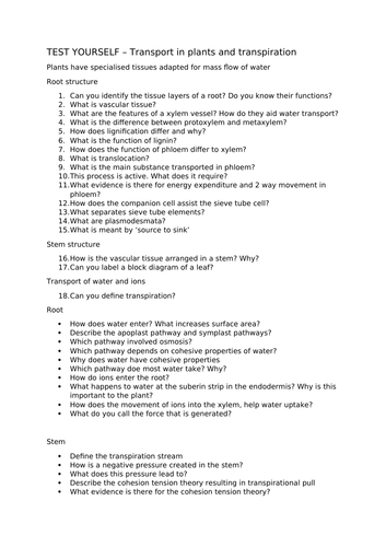 AS BIOLOGY Revision recall questions | Teaching Resources