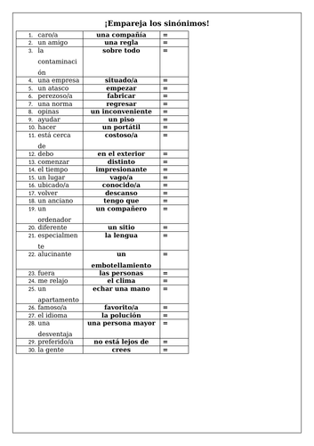 Spanish GCSE Synonym Match Up & Vocabulary Retrieval | Teaching Resources