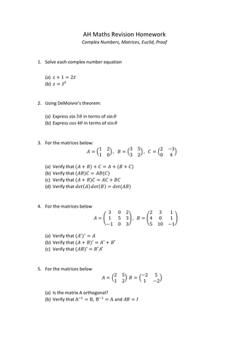Advanced Higher Maths revision material | Teaching Resources