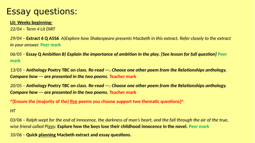 LOTF's full SOW | Teaching Resources