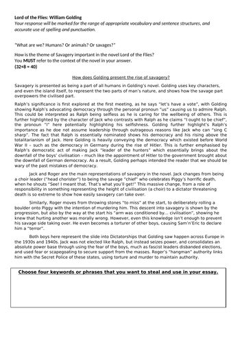 LOTF's full SOW | Teaching Resources