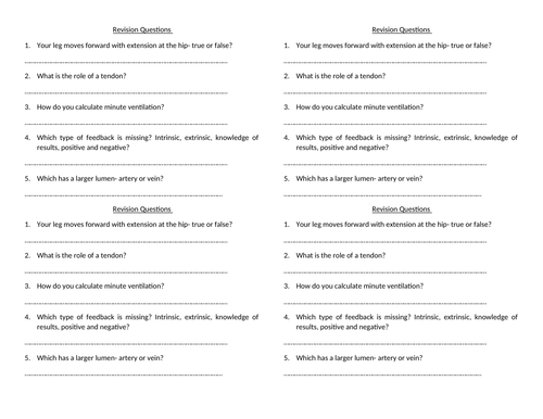 OCR GCSE PE Revision Starter Questions and Answers | Teaching Resources