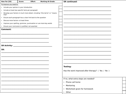 Edexcel History GCSE (9-1) Exam Response Feedback DIT Sheets | Teaching ...