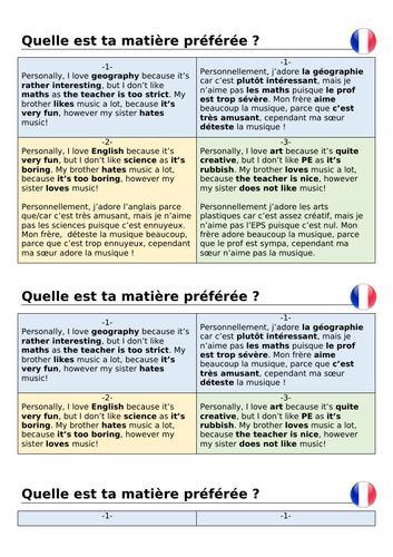 French school subjects unit of work | Teaching Resources