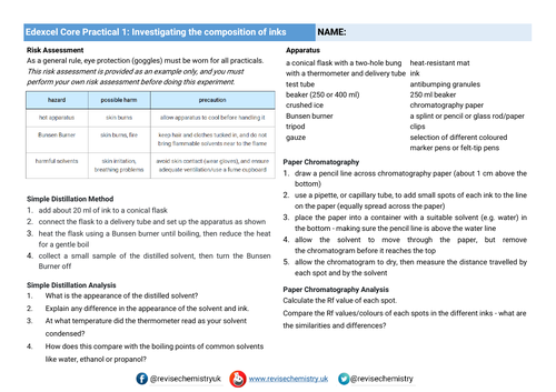Edexcel Chemistry Investigating Inks Core Practical 1 Teaching