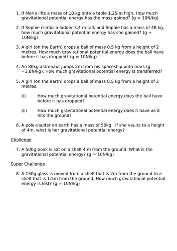 KS3 Gravitational Potential Energy | Teaching Resources
