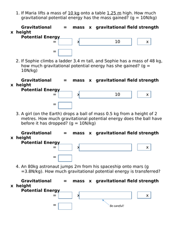 KS3 Gravitational Potential Energy | Teaching Resources