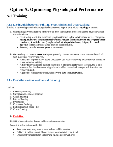 IB Sport Exercise and Health Science (SEHS) Option A Revision Guide ...