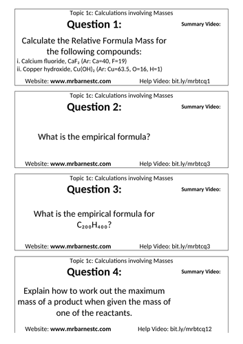 GCSE Chemistry Flash Cards - Calculations involving Masses | Teaching ...