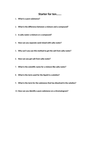 Starter for 10 ..... quick quiz questions for starters CC 1 and 2 ...