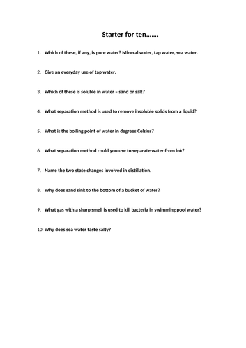 Starter for 10 ..... quick quiz questions for starters CC 1 and 2 ...