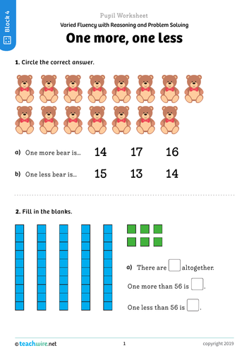 Y1 Summer Term Block 4 Number Place Value Within 100 One More One Less Teaching Resources