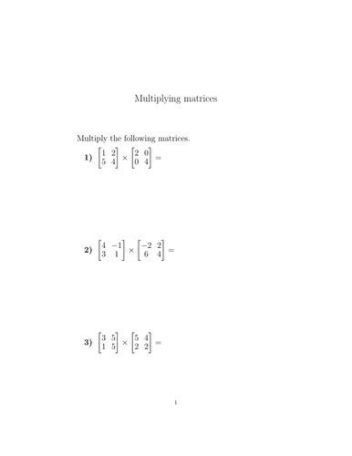 Multiplying matrices worksheet (with solutions) | Teaching Resources