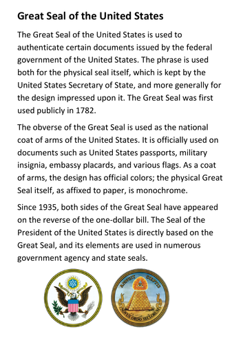 Great Seal of the United States Handout | Teaching Resources