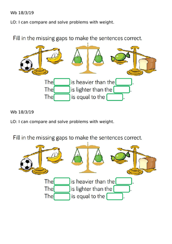 White rose year 1 capacity, weight reasoning problems | Teaching Resources