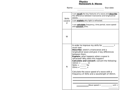Physics Paper 2 Homework Tasks | Teaching Resources