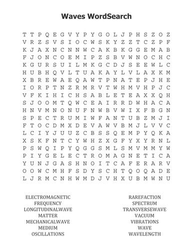 Waves WordSearch and Crossword - P12 AQA Foundation/Higher | Teaching ...