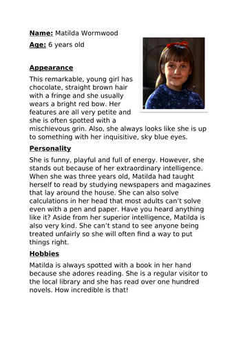 Year 2 Model Texts- Character Descriptions | Teaching Resources