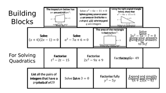 Building Blocks - Solving Quadratics | Teaching Resources