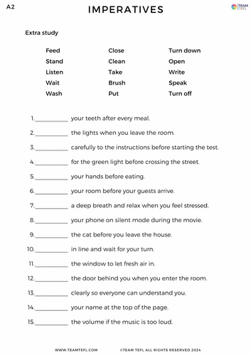 Imperatives ESL Lesson Plan Worksheet A2 | Teaching Resources